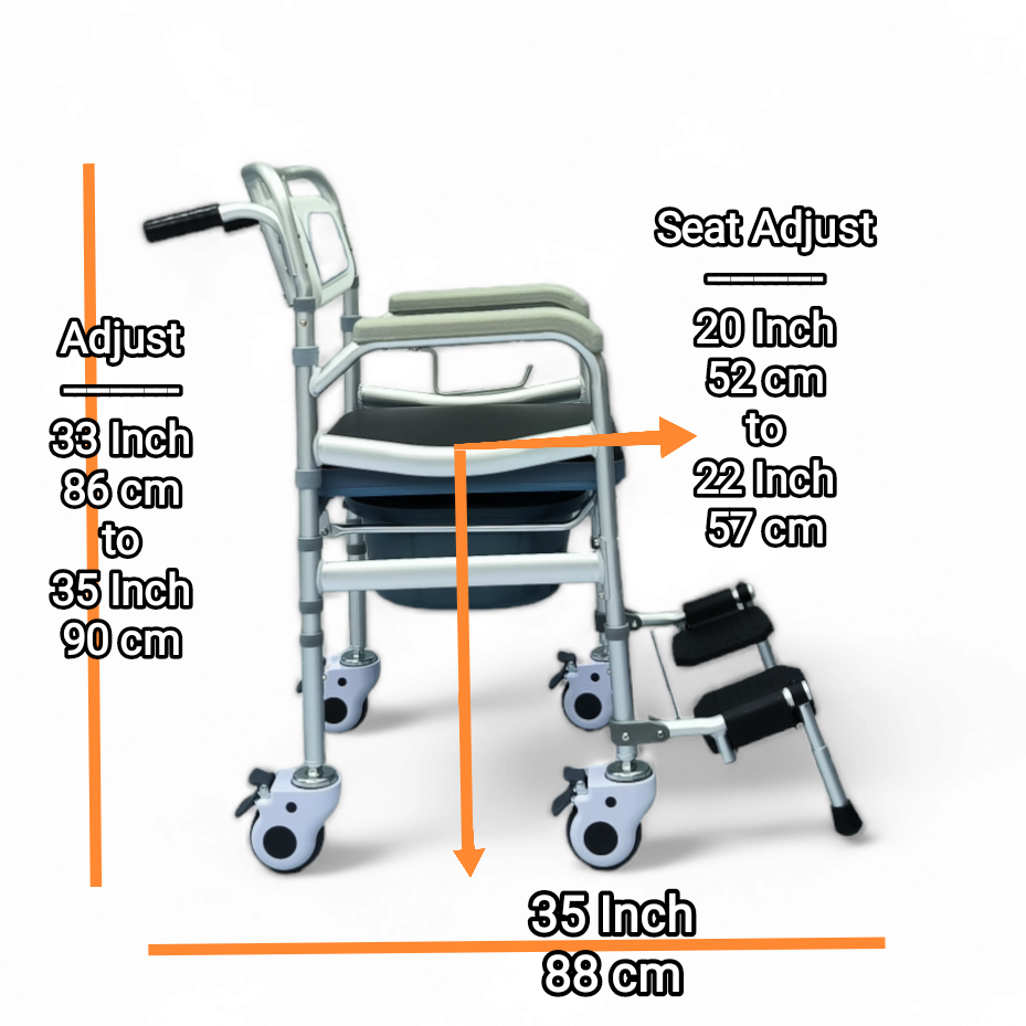 ViN J02 | Shower Commode Indoor Wheelchair - Foldable + Adjustable hei ...